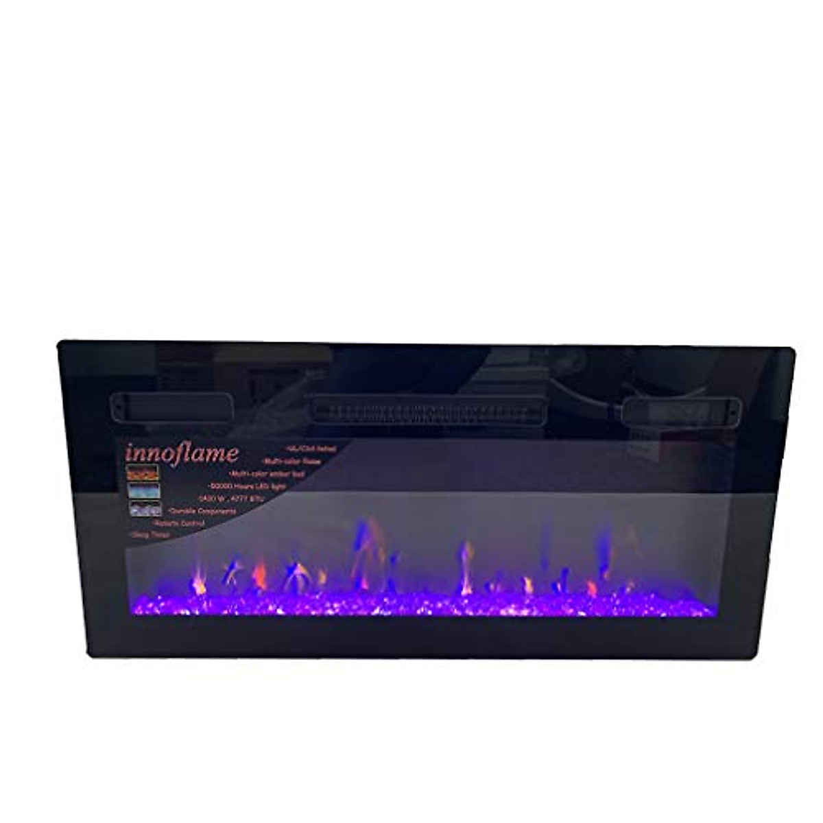 Tiara Innoflame Fireplace Electric 36" Flat Front Crystal Ember Bed w/Remote Control (Black)