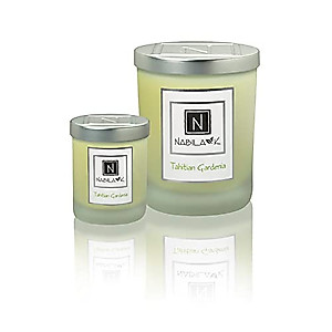 Nabila K Tahitian Gardenia Soy Based Candle with Cotton Wick - Aromatherapy Candle with Essential Oils - Christmas, Birthday Gifts for Home Ambiance Bedroom Decor - 14 oz