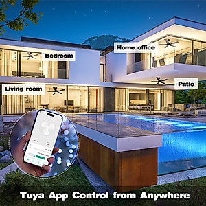 cumilo 52” Smart Ceiling Fanswith Lights Remote Control,Quiet DC Motor,Outdoor Indoor Modern Farmhouse Ceiling Fan work with Alexa App,Dimmable LED Light,Black/Brown for Bedroom Living Room Patio