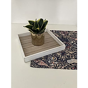 Set of 2 Wooden Serving Trays for Ottoman and Coffee Table Lap Tray (16.3x12.2x2 & 11x11x1.5 Inches, Multicolor)