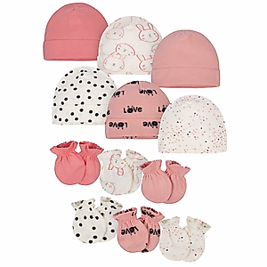 Onesies Brand Unisex Baby 12-Piece Cap and Mitten Set, Pink Bunny, 0-6 Months US