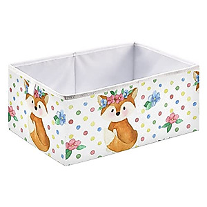 CaTaKu Polka Dot Cute Fox Storage Baskets Large Rectangular Storage Bins Baskets for Organizing Fabric Collapsible Storage Organizer for Shelves