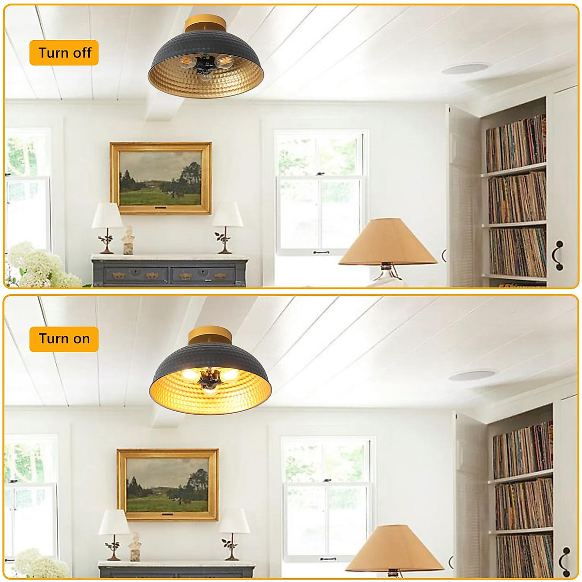 JackLove Semi Flush Mount Ceiling Light Fixture,Hammered Metal Shade Closed to Ceiling Lamp,3-Light Modern Industrial Ceiling Light for Hallway Entryway Foyer Living Room Badroom