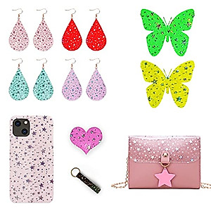 HYANG Holographic Star Transparent PVC Super Clear Holographic Vinyl Faux Leather Sheets 1 Roll 12"X47" (30cmX120cm) for DIY Bows Earrings Bags DIY Crafts Making