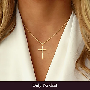 Diamond2Deal 14k Yellow Gold Polished Tube Cross Pendant for Women (L- 45.2 mm W- 23.6 mm)