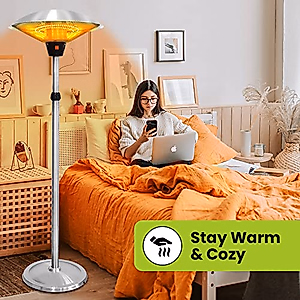 Gorilla Gadgets Electric Patio Heater 1500W for Outdoor Heating with Adjustable Height, Quiet Operation, Free Standing and Waterproof Space Warmer (EPH-SIL)