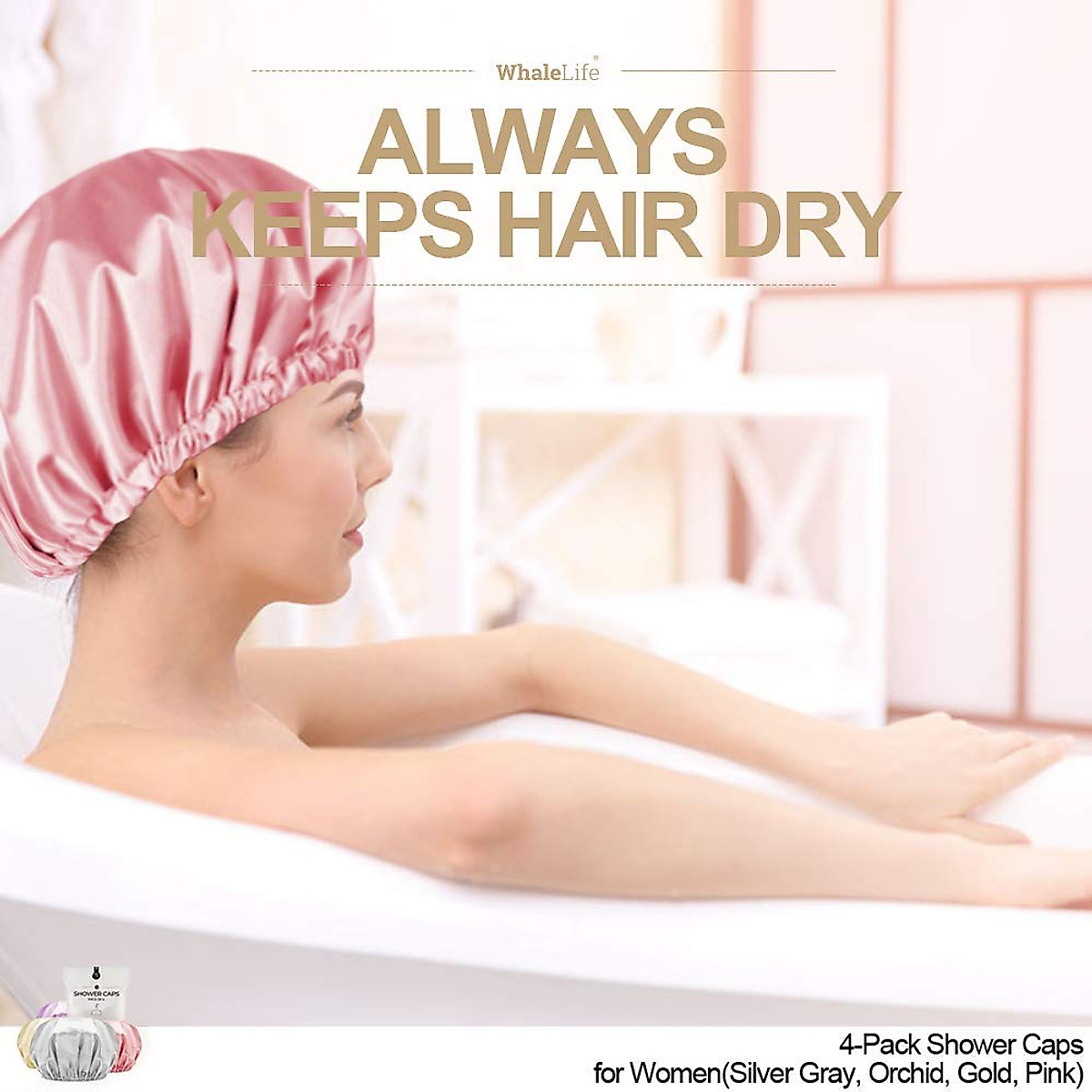 Bath Loofahs Sponge Natural4 Pack (Black) & Shower Cap 4pack (Gray Pink Yellow Purple) for Men and Women