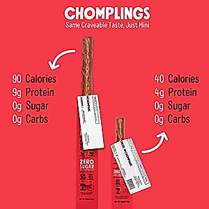 CHOMPS Snack Size Grass Fed Beef Jerky Meat Snack Sticks, Keto, Paleo, Whole30 Approved, Sugar Free, Low Carb, Nitrate Free, Gluten Free, High Protein, Non-GMO, 40 Calories 0.5 Oz, Original Beef 24 Pack