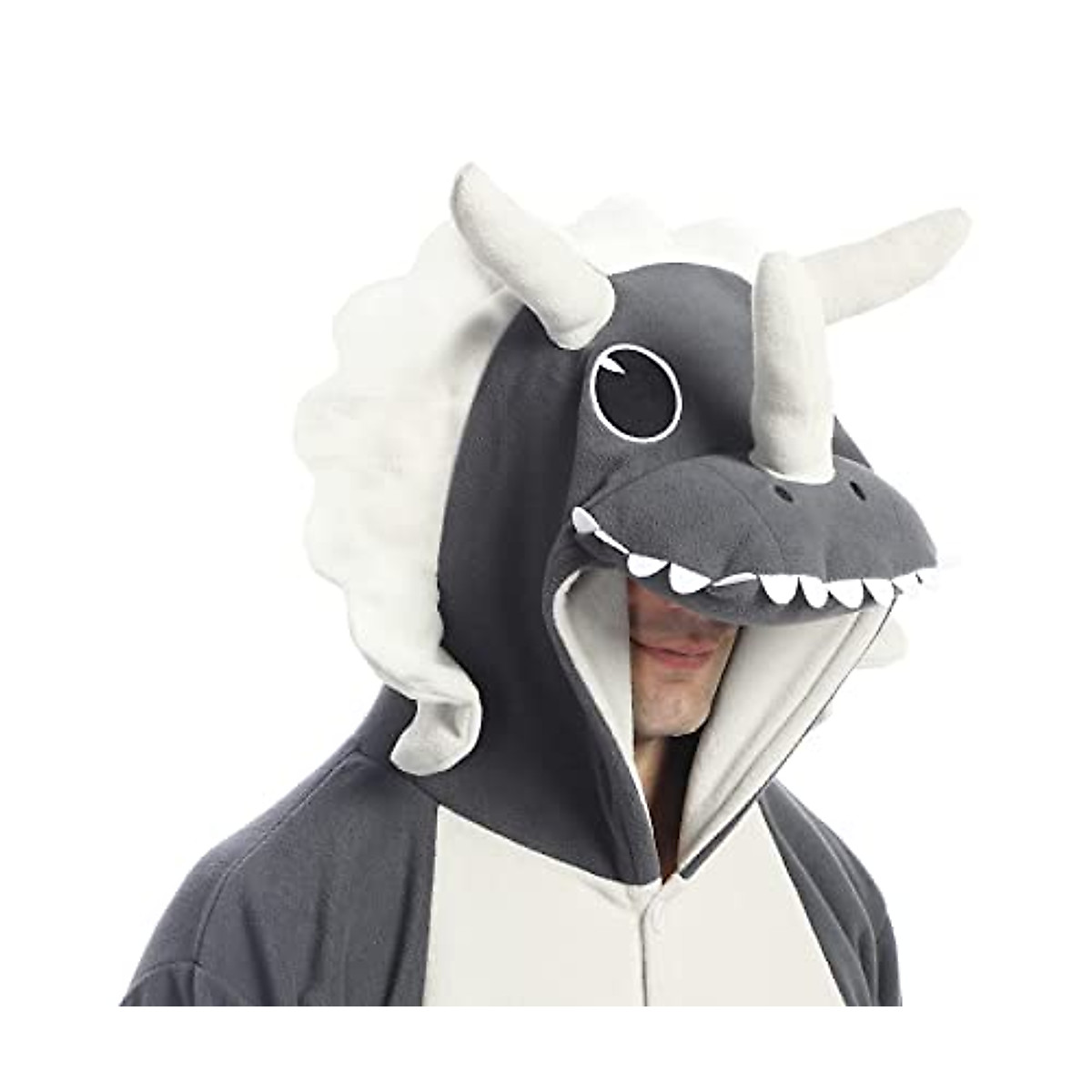 dressfan Animal Triceratops Dragon Onesie Grey Dinosaur Christmas Halloween Cosplay Costume Pajamas Unisex Adults Teens Kids