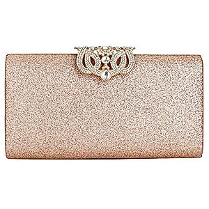 EROUGE Leather Sparkling Evening Clutch Purse Women Designer Handbag for Wedding Party (Rose gold color)