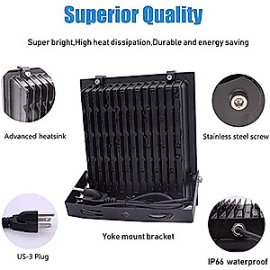 HANNAHONG 10W LED Flood Light with Plug,1000lm Super Bright Security Lights, IP66 Waterproof Outdoor Work Light, 6000K Daylight White Spotlight for Eave, Porch, Garage, Patio, Yard, Garden, Lawn