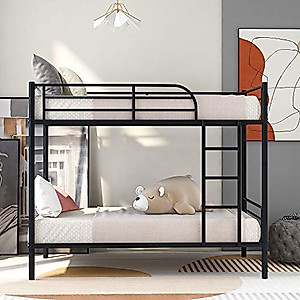 Harper & Bright Designs Twin Over Twin Metal Bunk Bed with Removable Ladder, Heavy Duty Bed Frame with Safety Guard Rails for Kids Teens Adults, Black