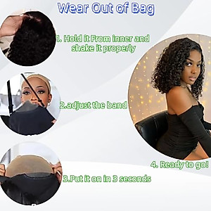 KeepMe 14 Inch Wear and Go Glueless Wigs Human Hair Pre Plucked Water Wave Bob Wig Human Hair Wigs 180% Density Glueless Wig Pre Cut Lace for Beginners 4x4 Lace Closure Wig for Women