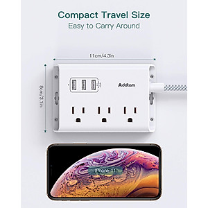 Power Strip Surge Protector, Addtam 6 Outlets and 3 USB Ports 5Ft Long Extension Cord and Power Strip with USB, Addtam ETL Certificate Flat Plug Extension Cord with 3 USB Ports, 3 Outlets