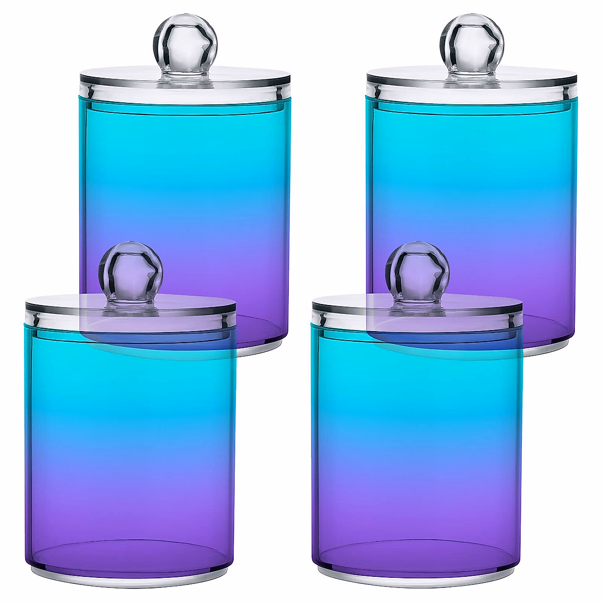 Bright Turquoise Purple Qtip Dispenser Apothecary Jars Bathroom Qtip Holder Storage Canister Plastic Jar 10 Oz for Cotton Ball Swab Round Pads Floss 4pcs