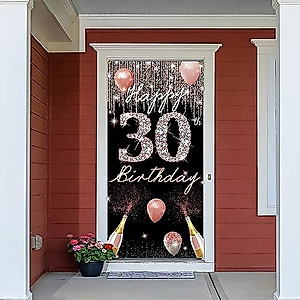 30th Birthday Decoration for Women, Happy 30th Birthday Door Backdrop Banner Rose Gold, 30 Year Old Birthday Party Yard Sign Photo Booth Props Background Poster, Thirty Bday Decor, Fabric, PHXEY