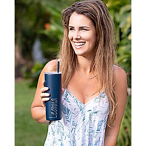 AVITO Personalized Tumbler - Laser Engraved - 20 oz Stainless Steel Skinny Tumbler - Includes Straw and Lid - Vacuum Insulated - Personalized Gift for Bridal Party, Birthday, Teacher Gift