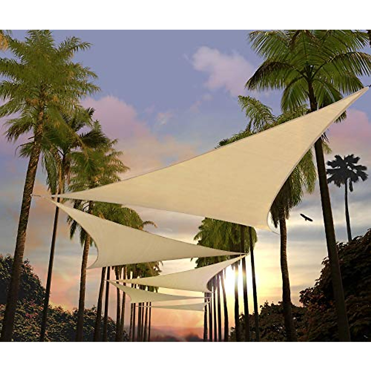 Amgo 20' x 20' x 20' Beige Triangle Sun Shade Sail Canopy Awning ATAPT20-95% UV Blockage, Water & Air Permeable & Commercial and Residential (We Customize)