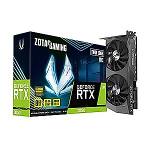 ZOTAC Gaming GeForce RTX 3050 Twin Edge OC 8GB GDDR6 128-bit 14 Gbps PCIE 4.0 Gaming Graphics Card, IceStorm 2.0 Advanced Cooling, Freeze Fan Stop, Active Fan Control, ZT-A30500H-10M