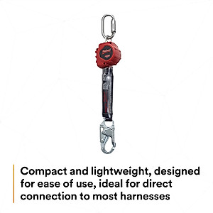 3M Protecta 3100403 Self Retracting Lifeline Rebel 6' (18M) Web, Steel Snap Hook and Carabiner, Black/Red