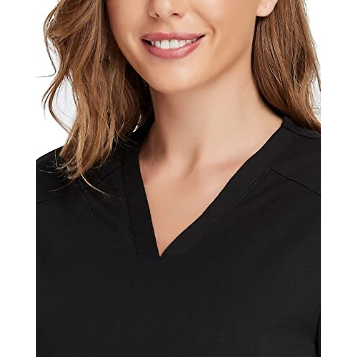 COMENII Scrub Tops for Women, Two Pocket Sporty Quick-Dry Stretch V-Neck Workwear, Anti-Wrinkle Medical Scrubs for Women(Black L)