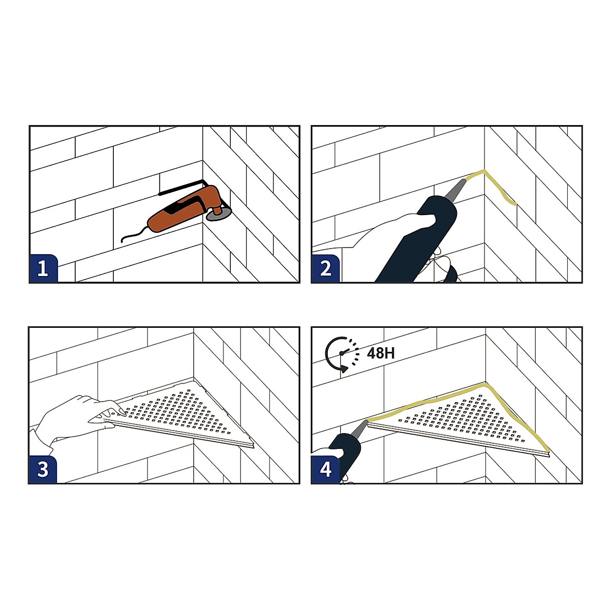 Bernkot 10'' Corner Shower Shelf w/Soap Holder, 304 Stainless Steel Grout in Shelf for Bathroom, Recessed Shelf Rack for Tiled Wall, No Drilling Needed (Black)