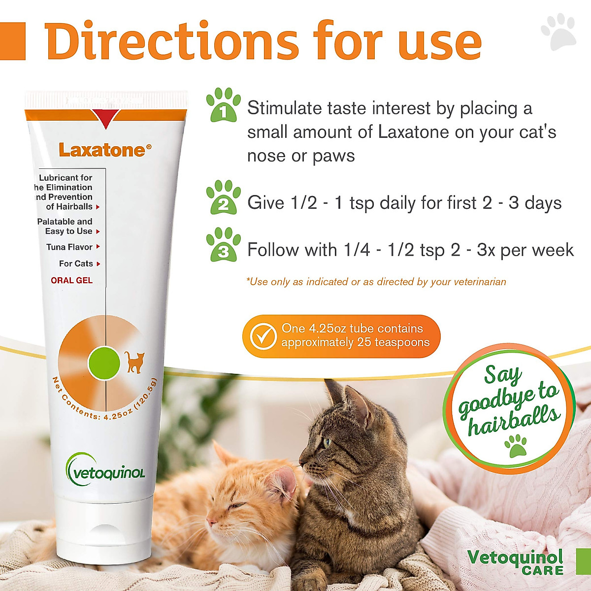 Vetoquinol Laxatone: Oral Hairball Lubricant Gel for Cats – Tuna-Flavored, 4.25oz