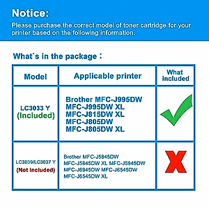 LCL Compatible Ink Cartridge Pigment Replacement for Brother LC3033 XXL LC3033XXL LC3033Y MFC-J995DW MFC-J995DW XL (Yellow 1-Pack)