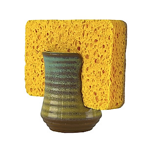 Pottery Sponge Holder Slotted Stoneware Ceramic Porcelain Sponge Holder by Gute for Father, Mother, Cleaning Supplies - Decorative Kitchen Décor - Organizer for Cleaning Dishes (Green)