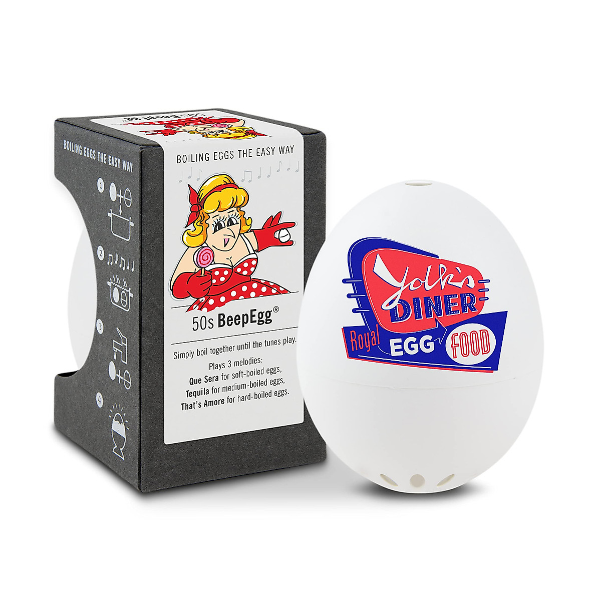 50s BeepEgg – Egg Timer for Boiling Eggs – Musical Egg Cooker for Soft, Medium, Hard Boiled Eggs – Food Safe – Singing Floating Egg Timer – Egg Cooker for 3 Levels of Doneness - Brainstream