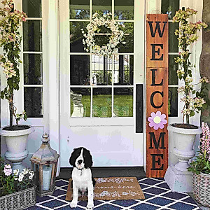 72in Outdoor Welcome Sign for Front Porch Decor, Interchangeable Seasonal Icons Vertical Welcome Sign, Modern Farmhouse Decor for The Home, Wooden Welcome Sign Rustic Brown (9.5" W x 72" H)