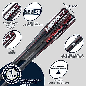 Rawlings IMPACT BBCOR Baseball Bat | -3 | 1 Pc. Aluminum | 2 5/8 Barrel | 2021 | 33 inch