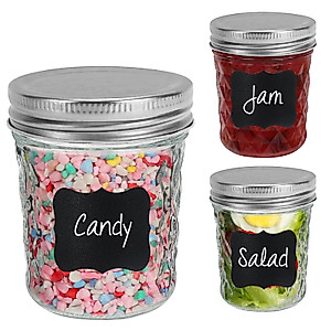 Small Mason Jars 6 oz with Airtight Silver Lids,12 Pack 200ml Glass Diamond Canning Jar,Wide Mouth Jam Jars for Jelly,Salad,Preserving,Fermenting,Wedding Favors(Labels and Chalk Marker Included)