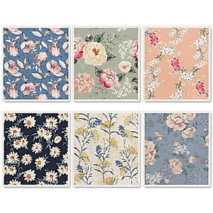 AnyDesign Vintage Floral Swedish Dishcloths Retro Flower Kitchen Dish Towel Reusable Absorbent Cotton Kitchen Towel for Spring Home Party Cleaning Housewarming, 7 x 8 Inch, 6Pcs