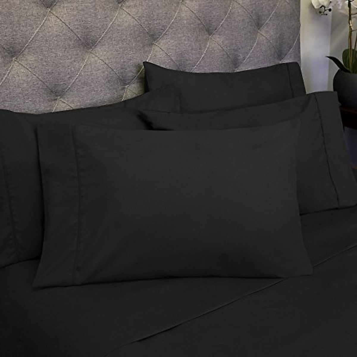 Queen Sheets Black - 6 Piece 1500 Supreme Collection Fine Brushed Microfiber Deep Pocket Queen Sheet Set Bedding - 2 Extra Pillow Cases, Great Value, Queen, Black