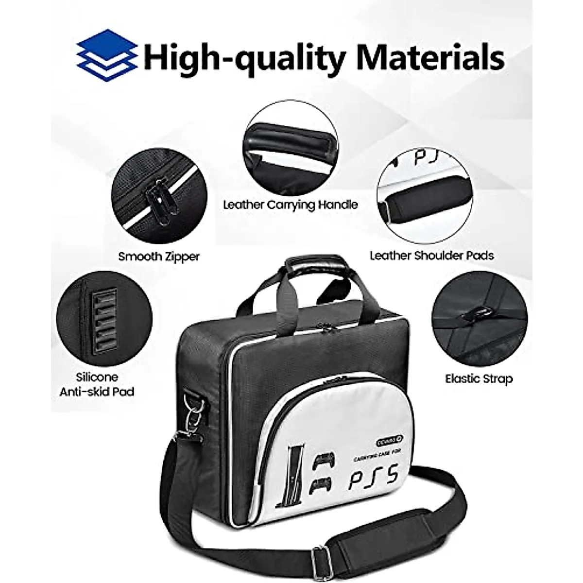 DEVASO PS5 Carrying Case, Travel Case for Playstation 5 Console and PS5 Disk/Digital Edition, Large Capacity Storage Bag for Games Accessories(Black&White)