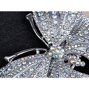 Alilang Womens Silvery Tone Clear Iridescent Rhinestones Big Butterfly Bangle Bracelet