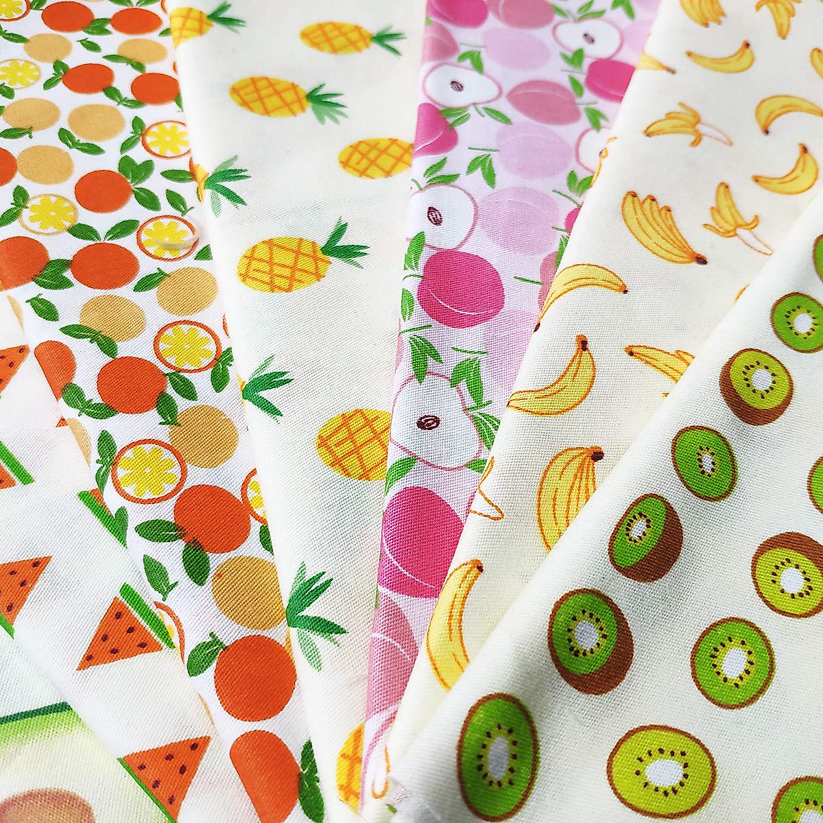 Gnognauq 7pcs 18" x 22" Cotton Fabric Different Patterns Fruit Printed Design Patchwork Quilting Fabric Bundles for DIY Sewing Crafts