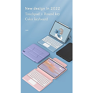 HENGHUI Magnetic iPad 10th Generation Keyboard Case with Touchpad Cute Color Keyboard Vertical Stand Movable Clear Back Case Detachable Keyboard (Dark Pink)