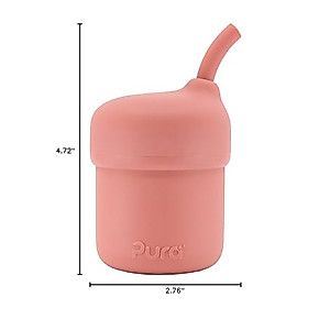 Pura my-my Silicone Straw Cup| Spill Proof, Reusable, Food Grade Silicone, Plastic-Free | For Kids, Toddlers, Babies & Infants - 2 Pack Rose & Moss