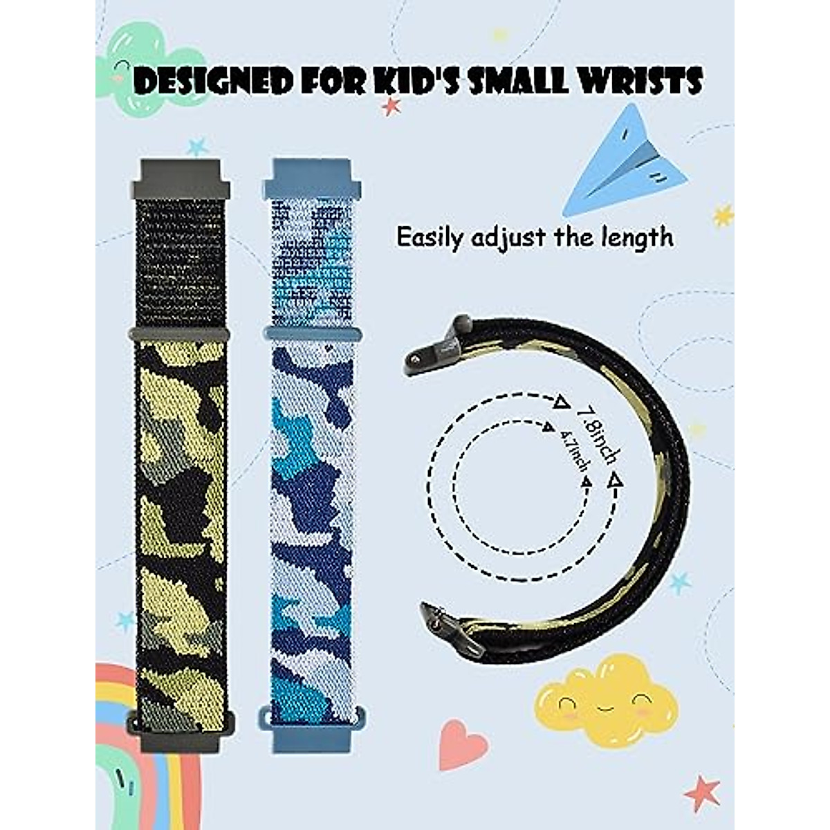 Khxriypha 2 pack Nylon Gizmo Watch Band Replacement for Kids，Compatible with Verizon Gizmo Watch 3 2 1 Gabb/T-Mobile SyncUP Kid Watch，20mm Braided hook & Loop Camo Wirstband for Boys Girls child