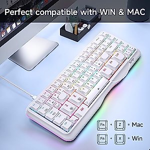 KEMOVE K68se Wired 60% Gaming Mechanical Keyboard RGB Backlit/Lighting Strip,Linear Red Switch,DSA Profile PBT Keycaps Windows and Mac Compatible,White