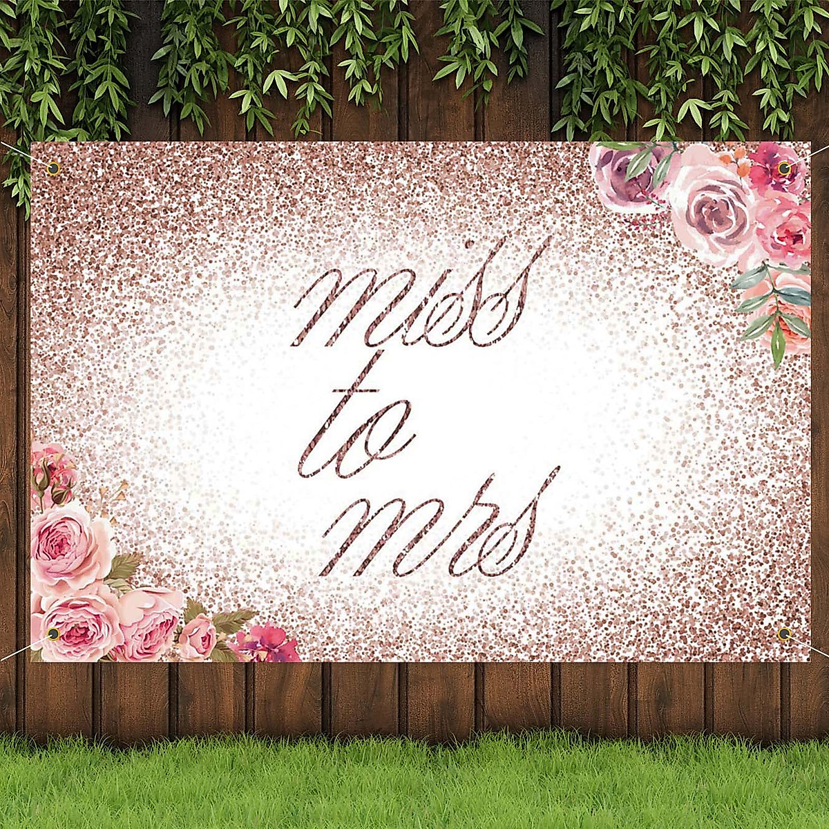 P.G Collin Miss to Mrs Floral Glitter Banner Backdrop Sign Bridal Wedding Shower Engagement Bachelorette Party Decorations Supplies for Women 6x4ft Rose Gold…,Rose Gold