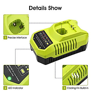 P117 Charger Replacement for Ryobi 18V Battery Charger 12V 14.4V 18V Li-ion & Ni-cad Ni-Mh Battery Charger for One+ Plus Battery P100 P102 P103 P104 P105 P107 P108 P109 P119 P122