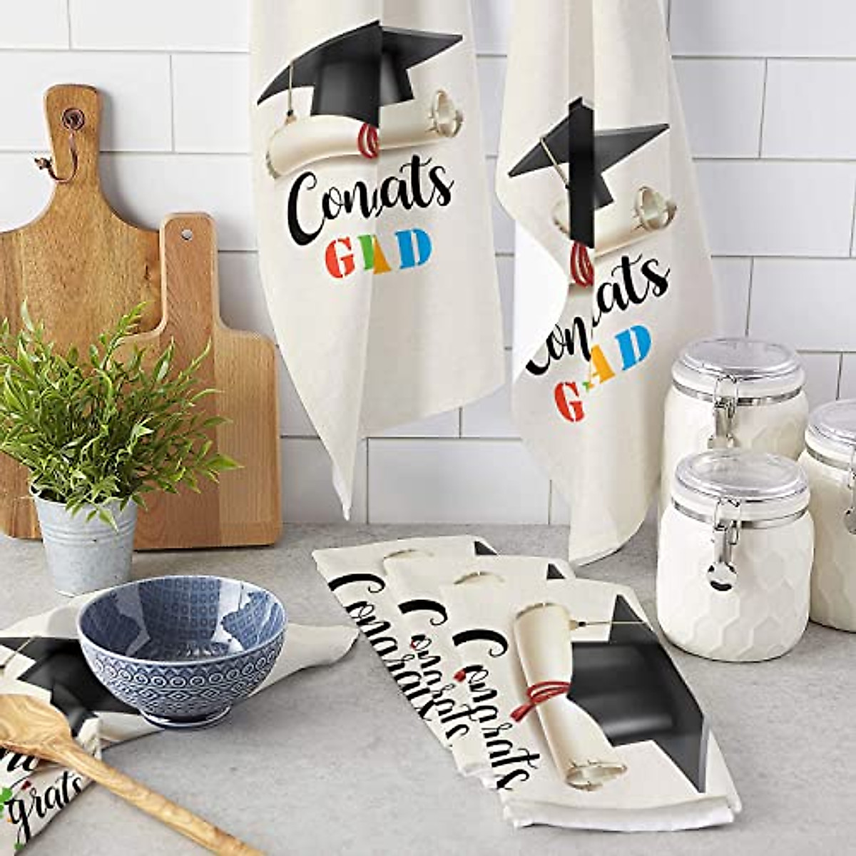 RainbowDay Cotton Kitchen Towels Super Soft Absorbent Kitchen Dish Towels for Drying Dishes/Hand/Tea/Bar Towels Bachelor Cap Happy Graduation Cleaning Kitchen Towels 2 Pack, 18x28 Inch