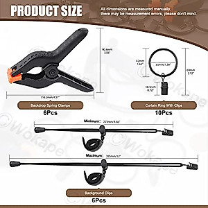 WOKAPE 22 Packs Photography Backdrop Clips Clamps, Include 10 Curtain Ring Clips, 6 Spring Clamps, 6 Leather Background Clips Holder for Photo Studio Backdrop Background Helper Photo Clamp