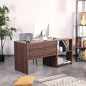 CozyCasa Computer Desk, Writing Study Table Desk with 2-Tier Movable Side Bookshelf for Home Office Modern PC Laptop Notebook Table Workstation Gaming Desk