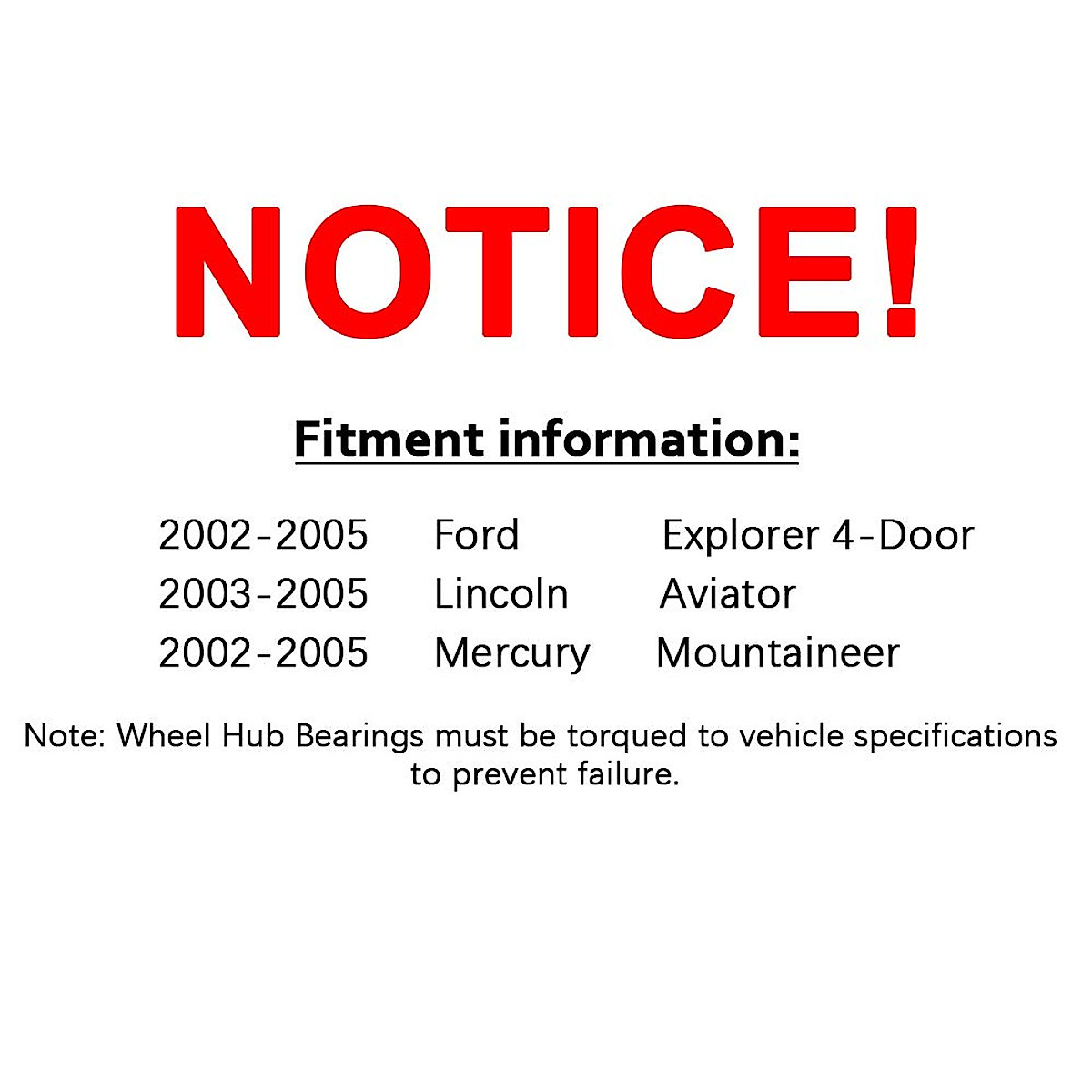 MAYASAF 515050 Front Wheel Hub Bearing Assemblies [5 Lugs w/ABS] Fit 2002-05 for Ford Explorer (4-Sport Utility RWD/4WD), 2003-05 for Lincoln Aviator, 2002-05 for Mercury Mountaineer