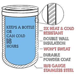 Clear Water Home Goods 4-in-1 Stainless Steel 12 oz Double Wall Vacuum Insulated Can or Bottle Cooler Keeps Beverage Cold for Hours - Also Fits 16 oz Cans - Powder Coated Pink