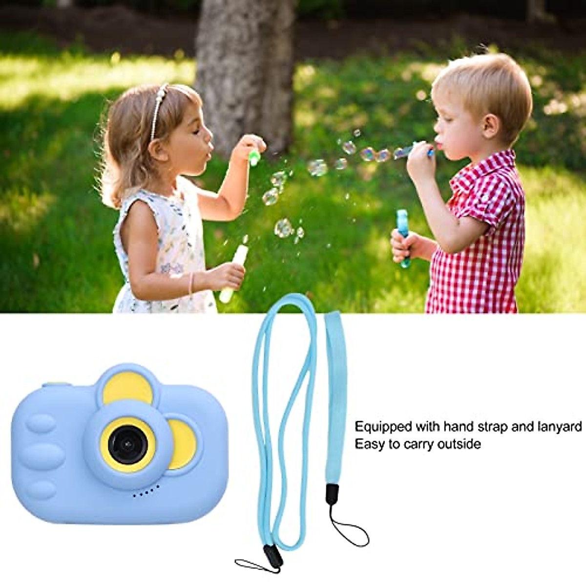 Digital Video Kids Camera Portable 12MP External Silicone Design Kids Camera Dual Front Rear Lens Children Outdoor (Blue)